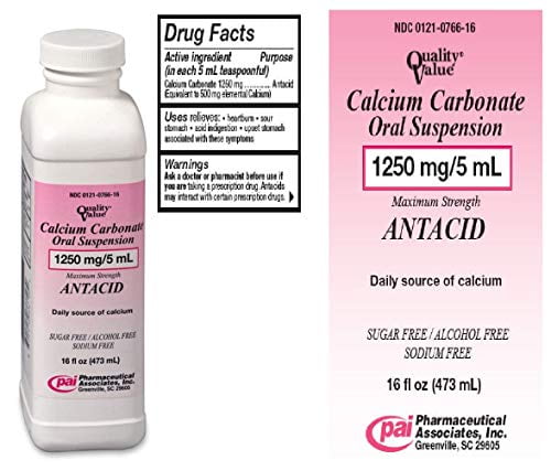 Calcium Carbonate Oral Suspension Antacid 1250mg, Sugar & Alcohol-Free ...