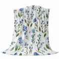 Blue Flowers Fleece Throw Blanket Green Leaf Spring Plant Country ...