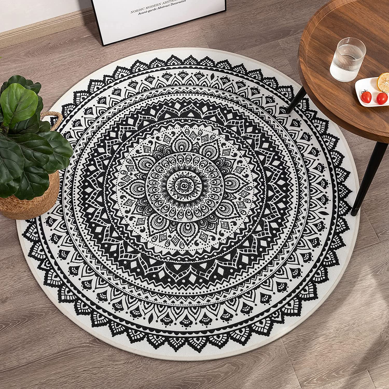 Boho Round Rug, Circle Area Rug for Living Room, Mandala Rug with Non ...