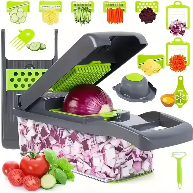 Ink Craft 16 Piece In-1 Multifunctional Vegetable Chopper Handle Food Grater & Slicer Dicer Essential Kitchen Items (Cocina