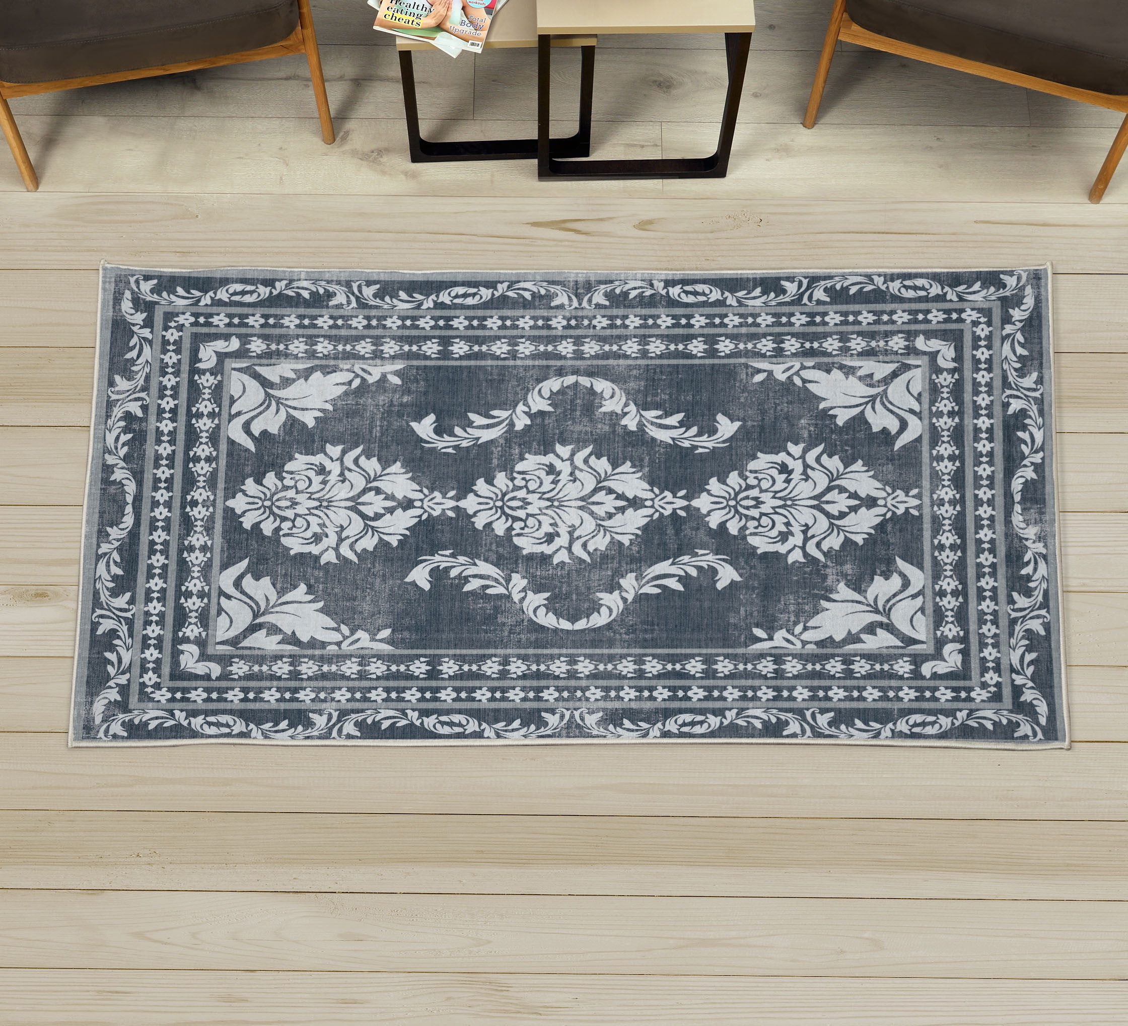 Bohemian Decorative Rug, Vintage Damask of Swirling Floral Motifs Boho ...