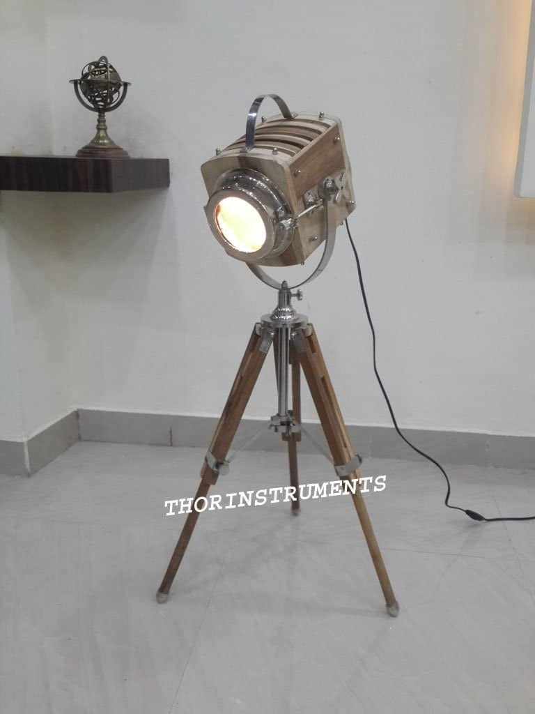 Beautiful Nautical Vintage Spot Light Wooden Tripod Table Lamp Home ...