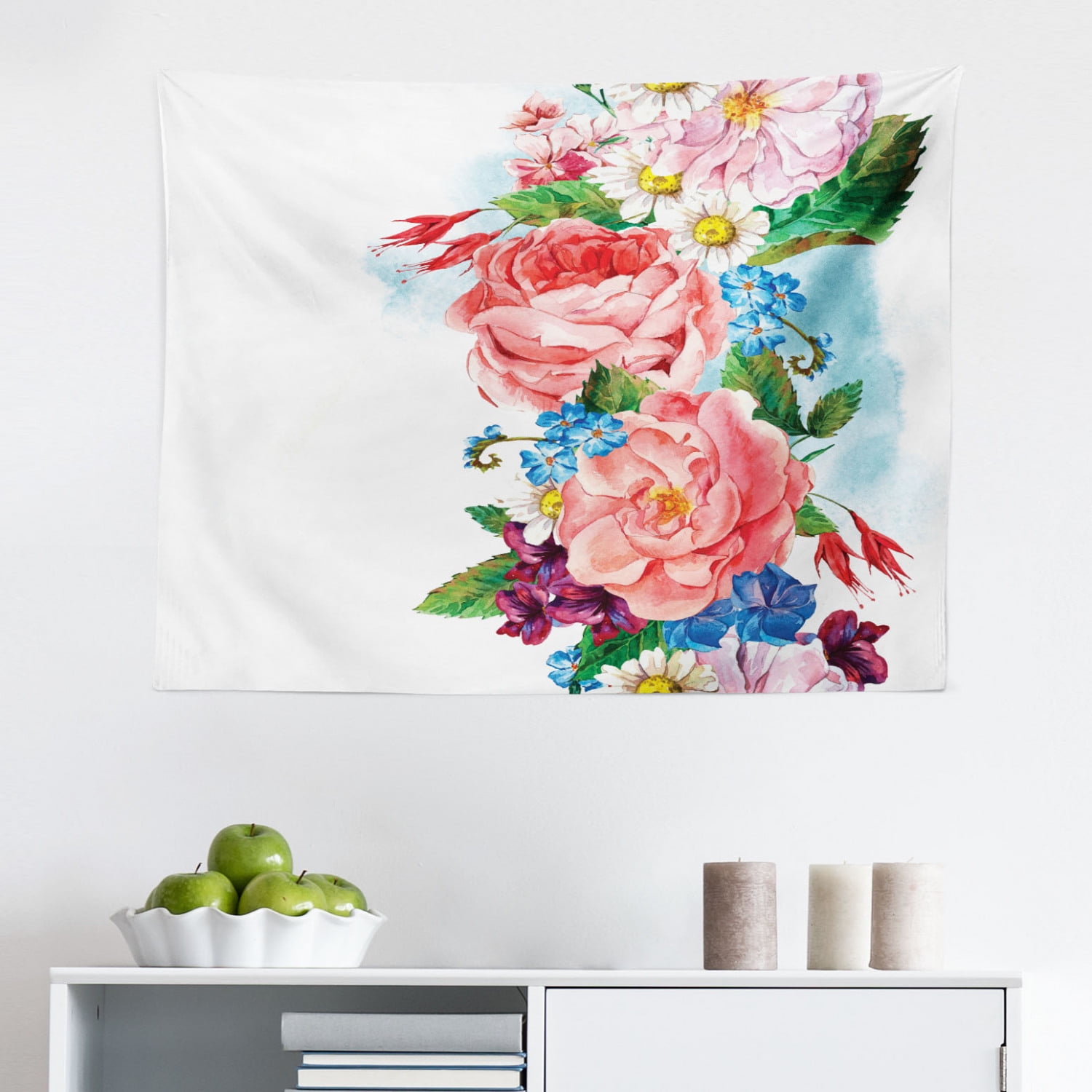 Flower Tapestry, Nature Botanic Design Colored Violet Floral Tiny ...