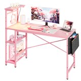 Bestier 52 inch Gaming Computer Desk with LED Lights & Shelves Pink ...