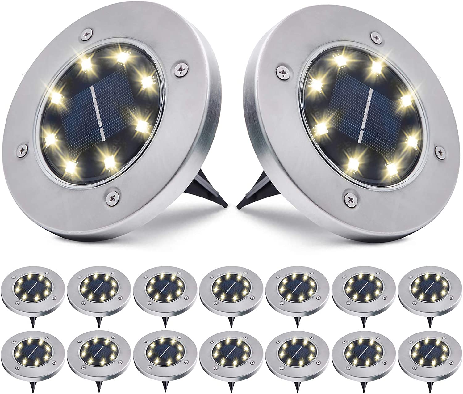 Solar Ground Lights 16 Pack, Outdoor Solar Garden Lights 8 LED Solar ...