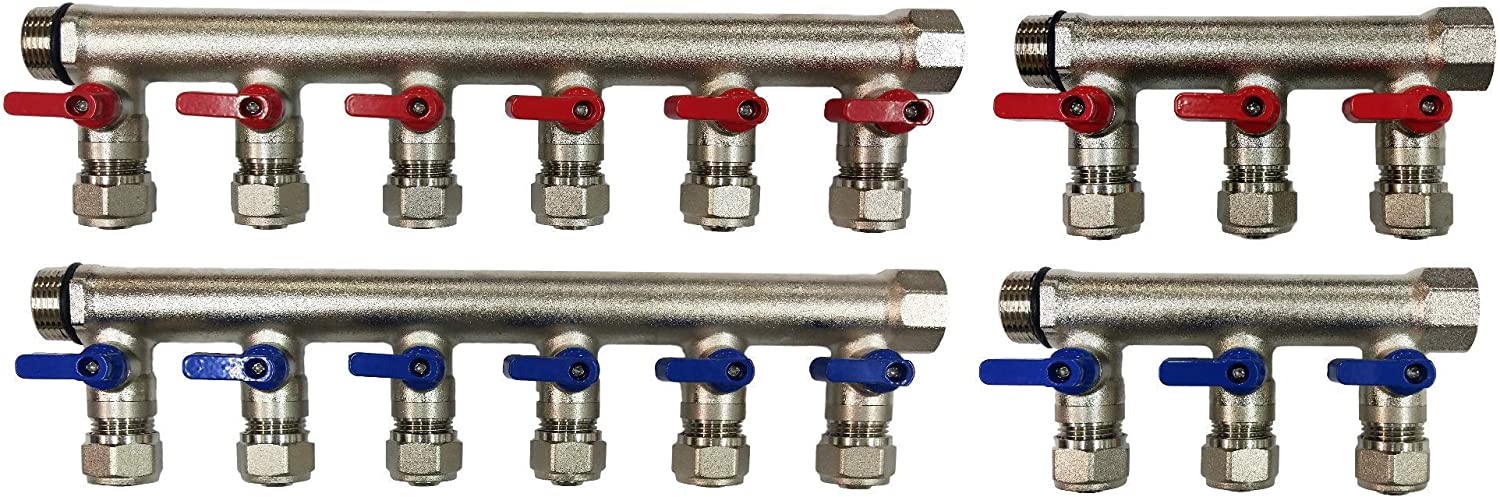 DMNI 9 Loops Plumbing Manifolds - 3/4" NPT Thread - Inlet 1/2" Outlet ...