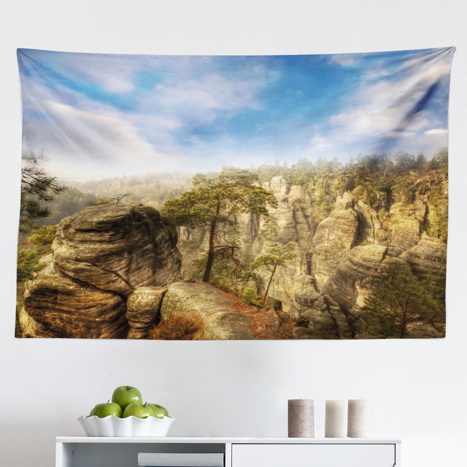 Modern Tapestry, Sun Sky Clouds Sail Boat on The Sea Vitray Style ...