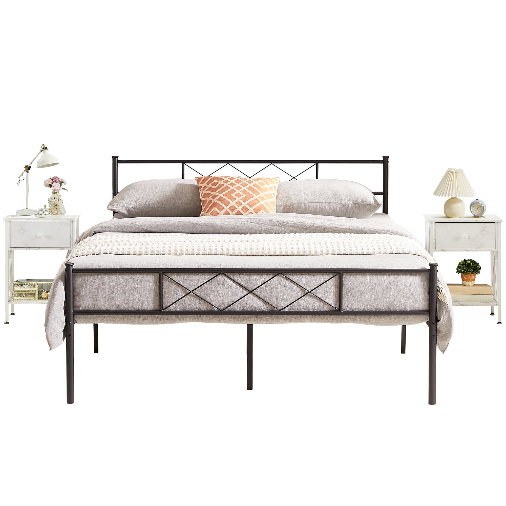 Queen Size Bed Frame and Nightstands Bedroom Sets, 3-Piece Set ...