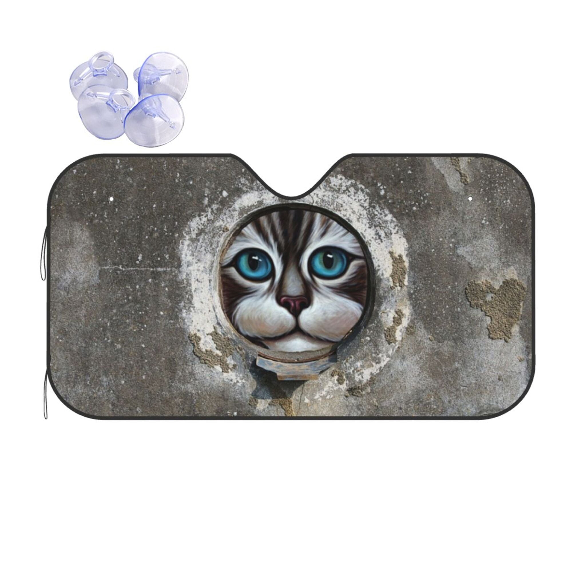 XMXY Car Sun Shade Windshield, Cat Fun Art Head Domestic Automotive ...