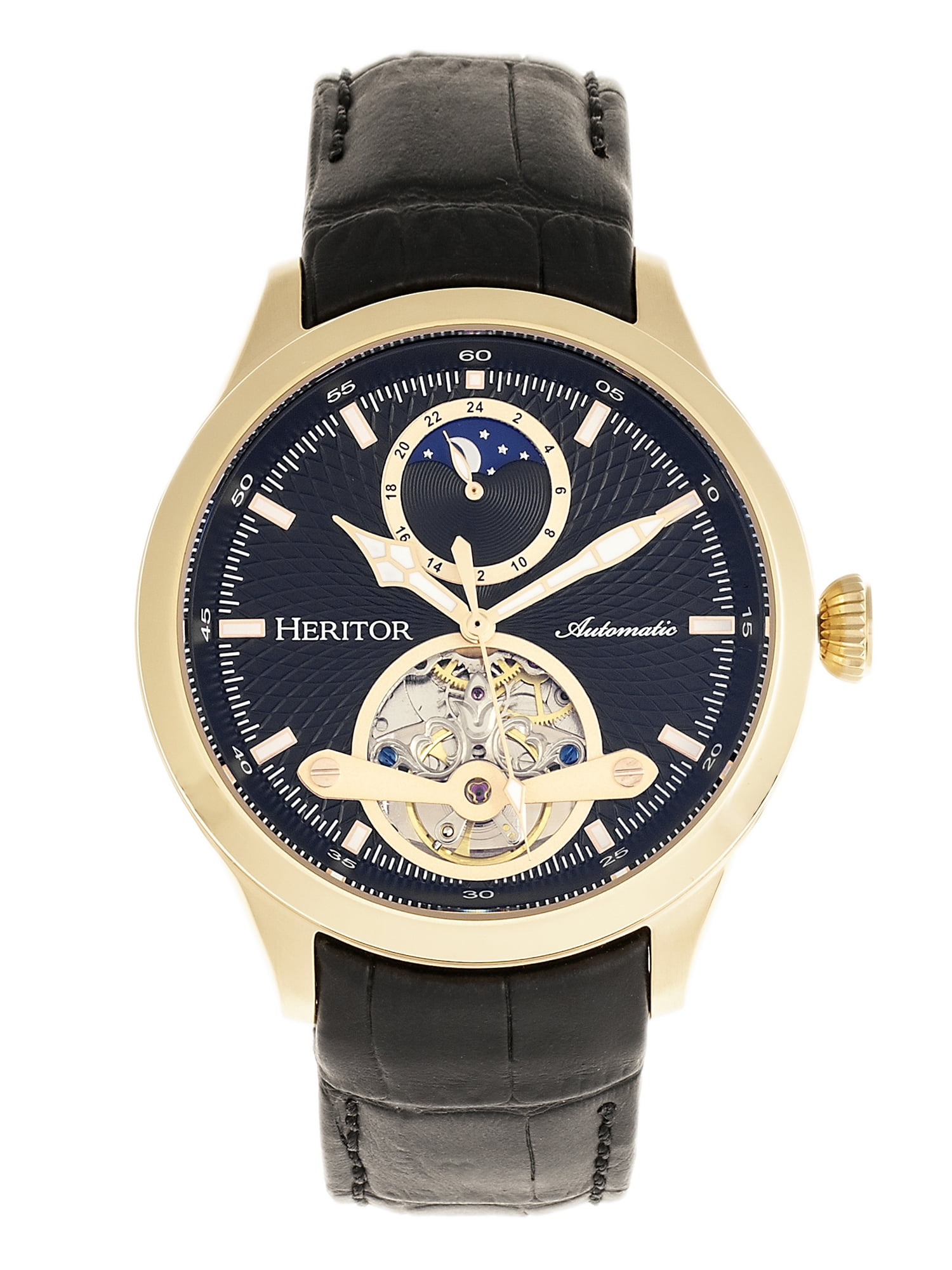 Heritor Automatic Gregory Semi-Skeleton Leather-Band Watch - Gold/Black ...