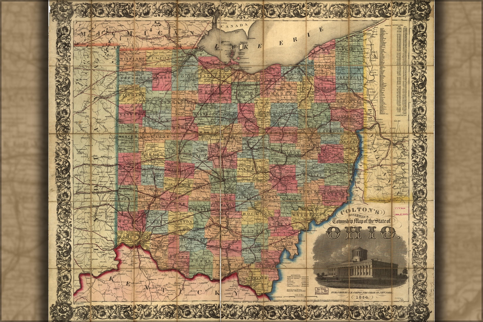 24"x36" Gallery Poster, railroad & township map of the state of Ohio ...