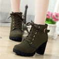 Patlollav Women Boots Retro Thick Heel High Heel Shoes Boots Plus Size