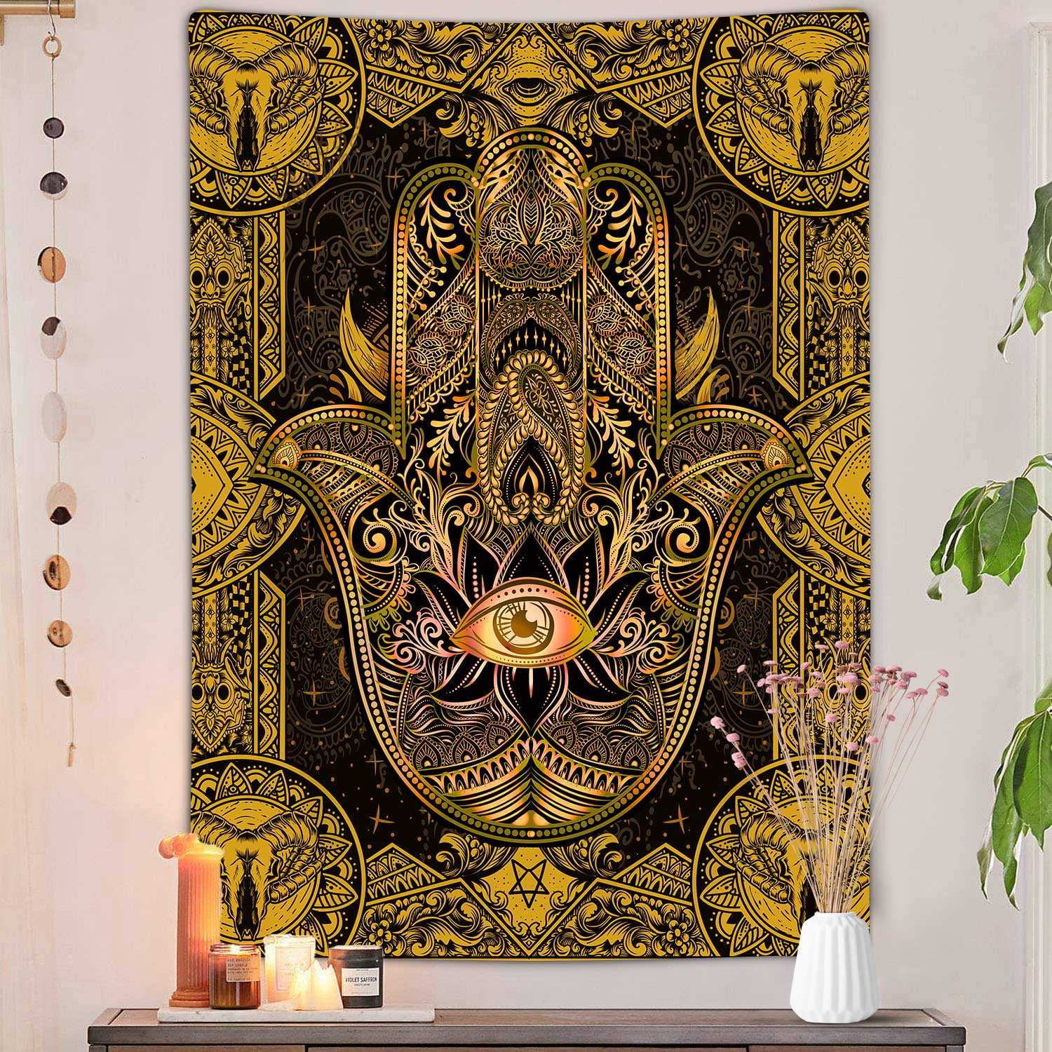 Hamsa Hand Vertical Tapestry, Mandala Evil Eye Spiritual Tapestry Wall ...
