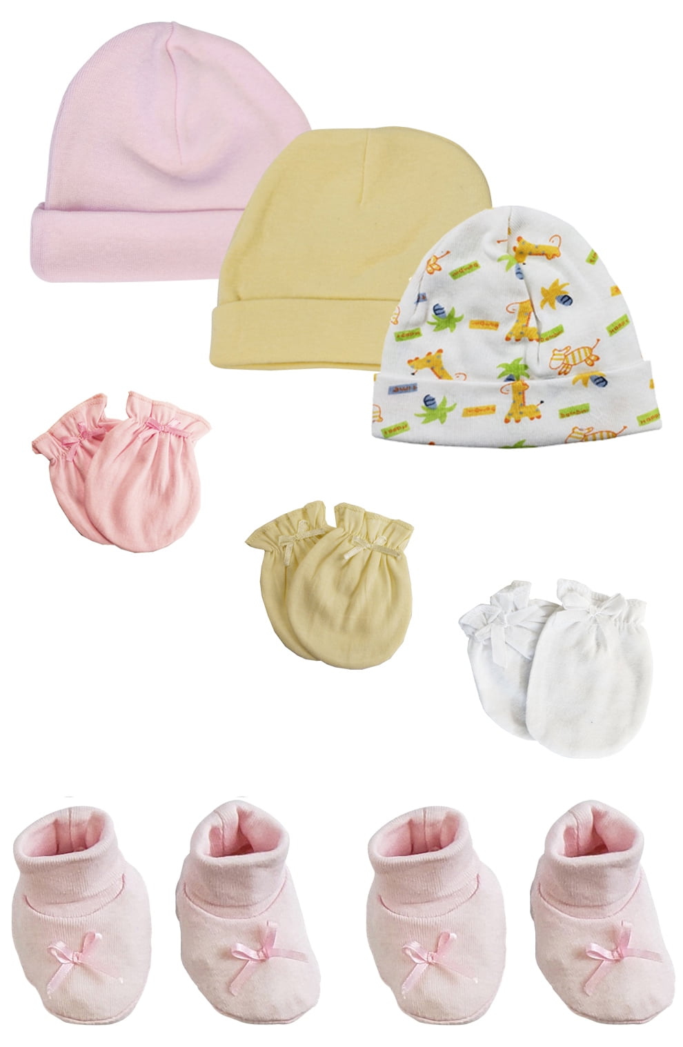 Preemie Baby Girl Caps with Infant Mittens and Booties - 8 Pack ...