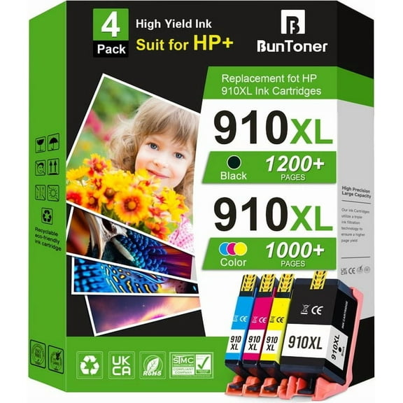 HP 910, 910XL Ink Cartridges 4-Pack, Black High Yield Cyan Magenta ...