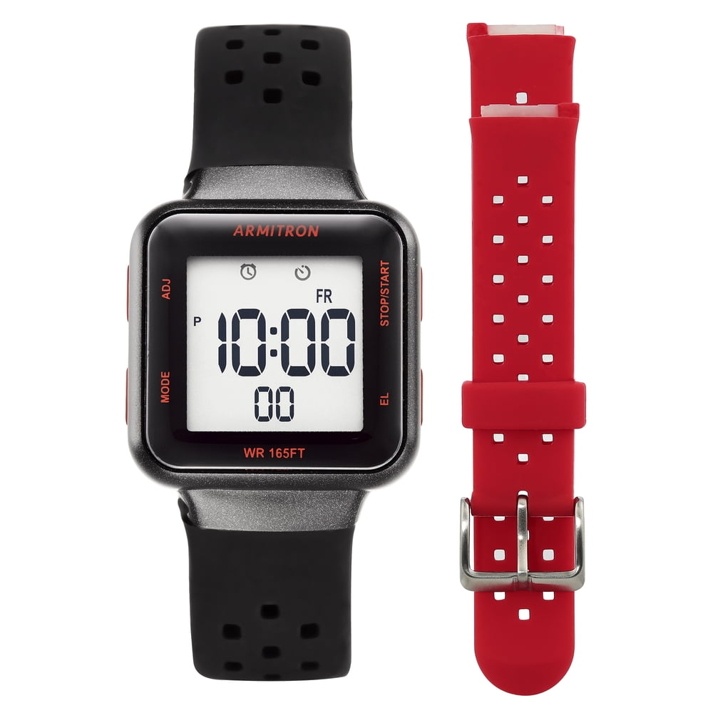 Armitron - Armitron Unisex Sport Watch with Black Square Dial and Red ...