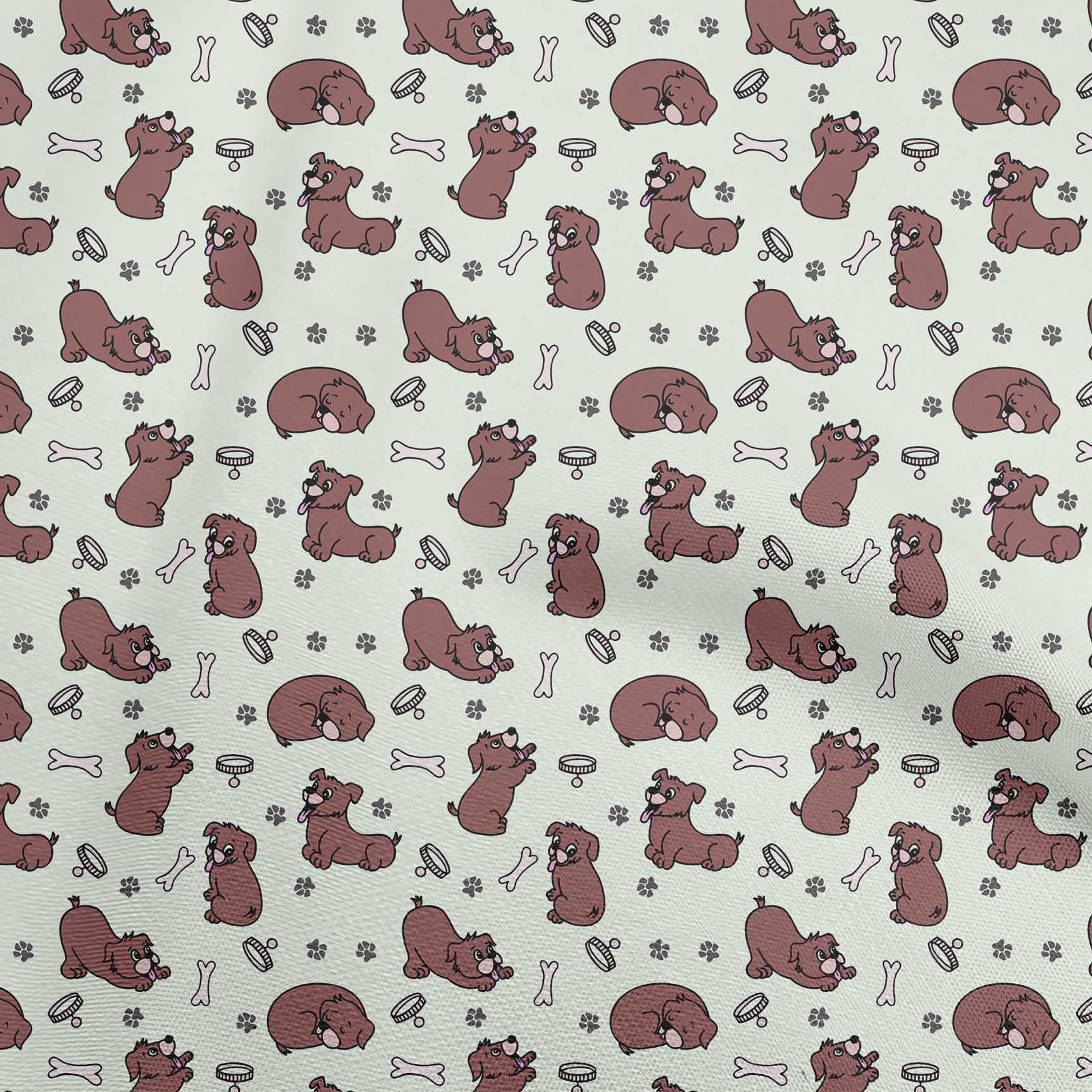 oneOone Cotton Poplin Twill Mint Fabric Floral & Puppies Dress Material ...