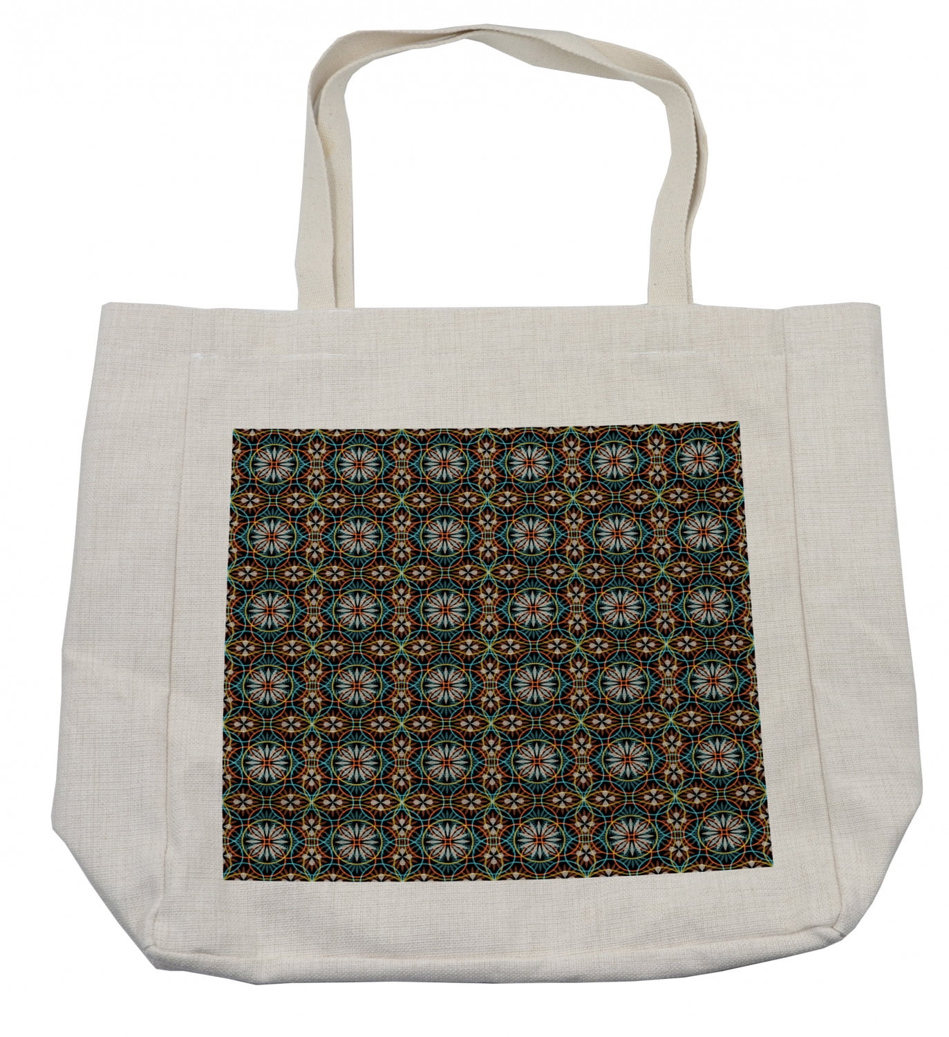 Floral Shopping Bag, Modern Overlapping Circle and Flora Pattern on ...