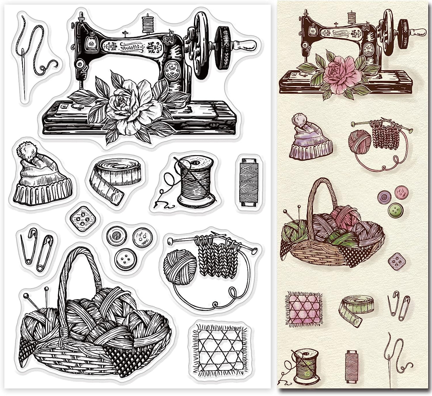 1sheet Vintage Sewing Machine Silicone Clear Stamp Rose and Wool ...
