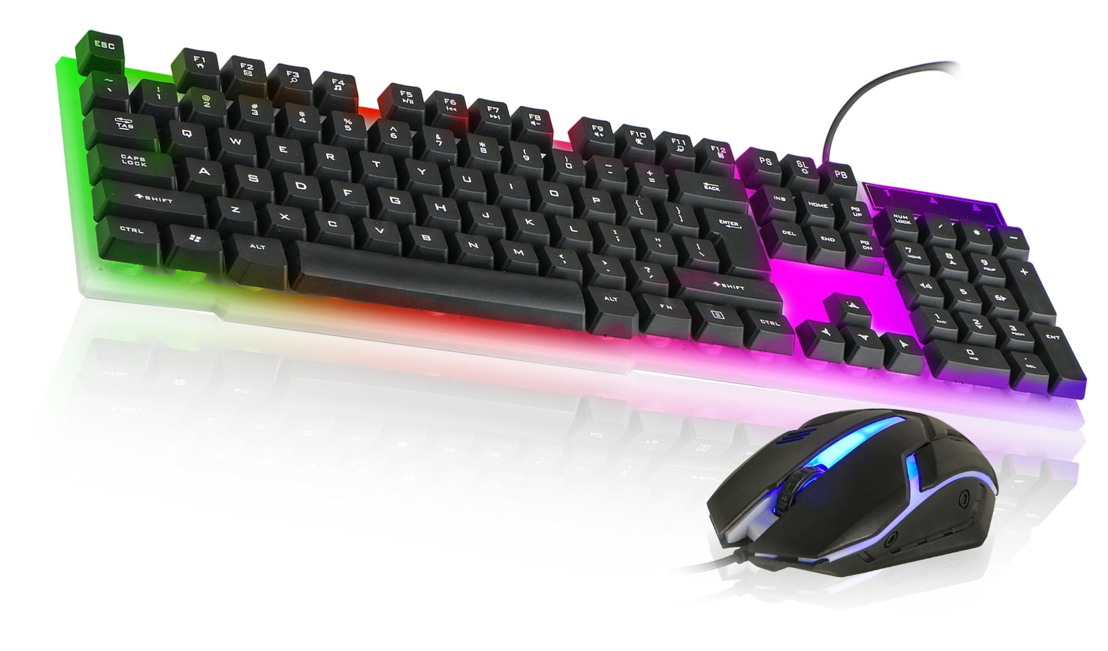 Tsv Gaming Keyboard Mouse Combo Rainbow Led Backlit 104 Keys Usb Wired