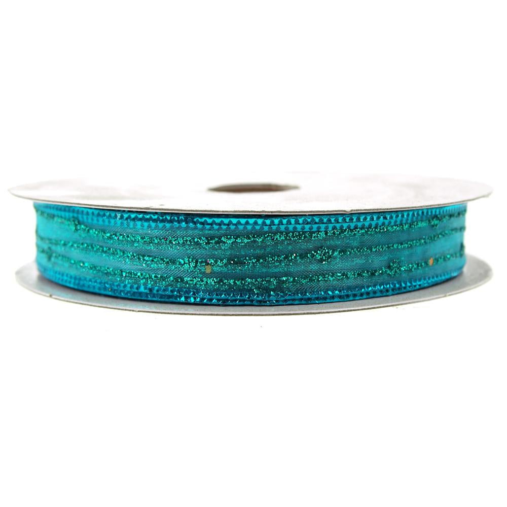 Sheer Glitter Stripe Corsage Ribbon, 5/8-Inch, 50-Yard, Turquoise ...