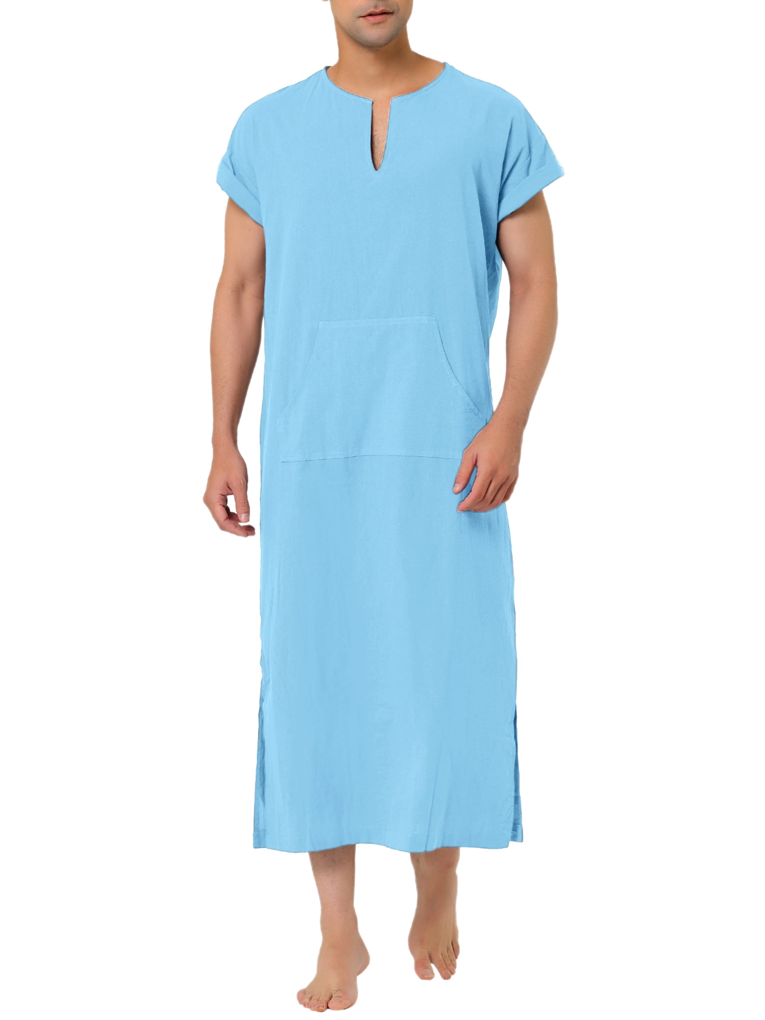 Lars Amadeus Men's V-Neck Short Sleeves Cotton Side Split Long ...