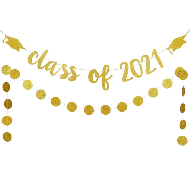 Gold Glittery Class of 2021 Banner and Gold Glittery Circle Dots ...