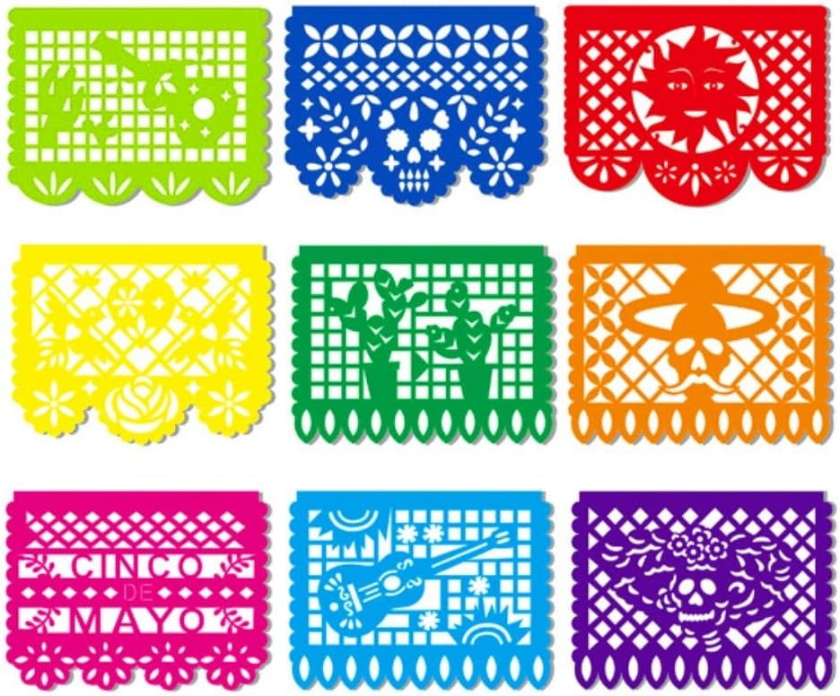 Banderines de Plástico Grandes Fiesta Mexicana, 9 Paneles Multicolores ...