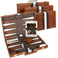 Crazy Games 15 Inch Classic Backgammon Set - Medium Brown with Leather ...