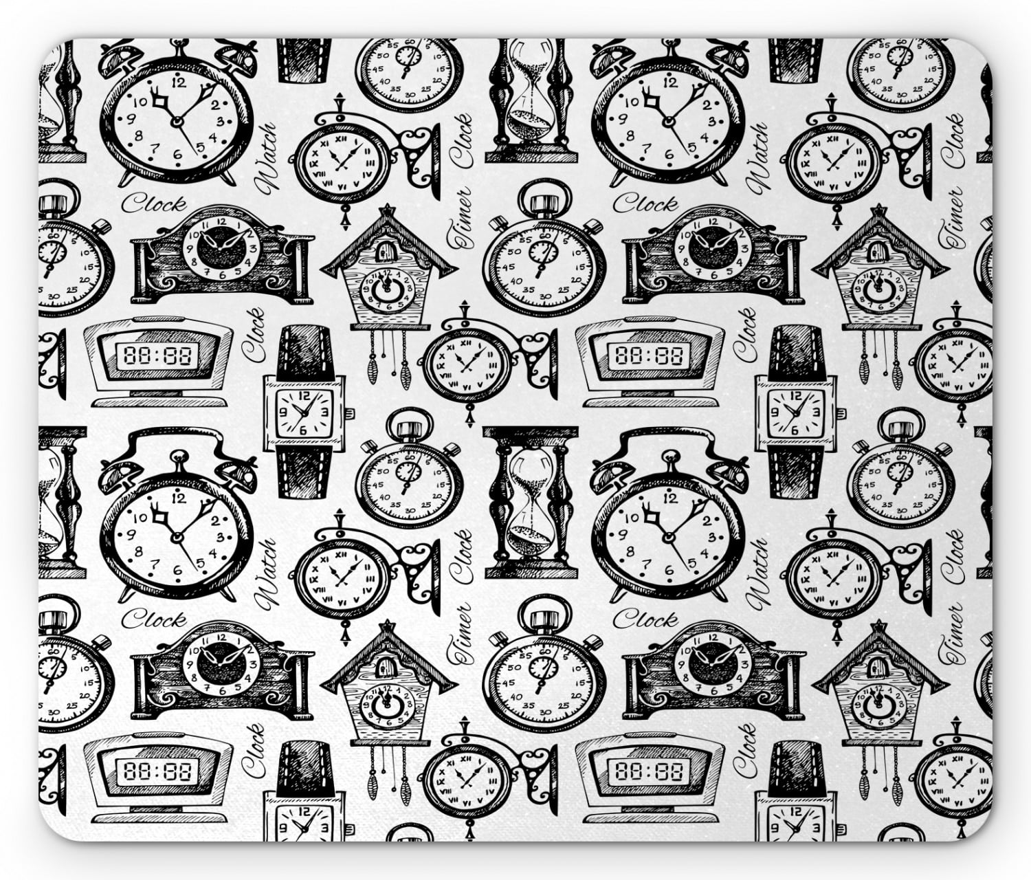 Clock Mouse Pad, Hand Drawn Clocks and Watches Illustration Vintage ...