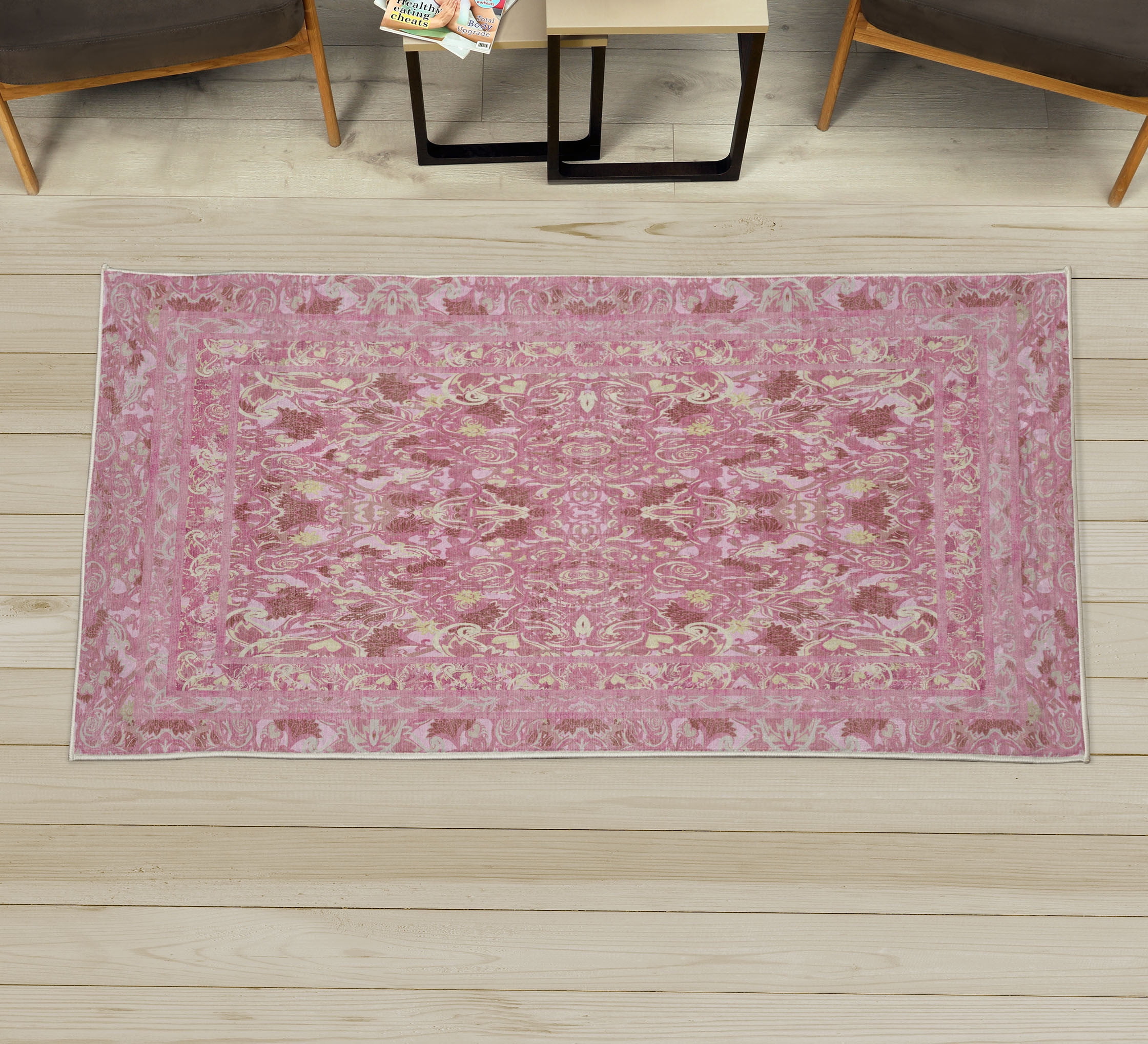 Vintage Decorative Rug, Bohemian Floral Design with Curlicue Branches ...