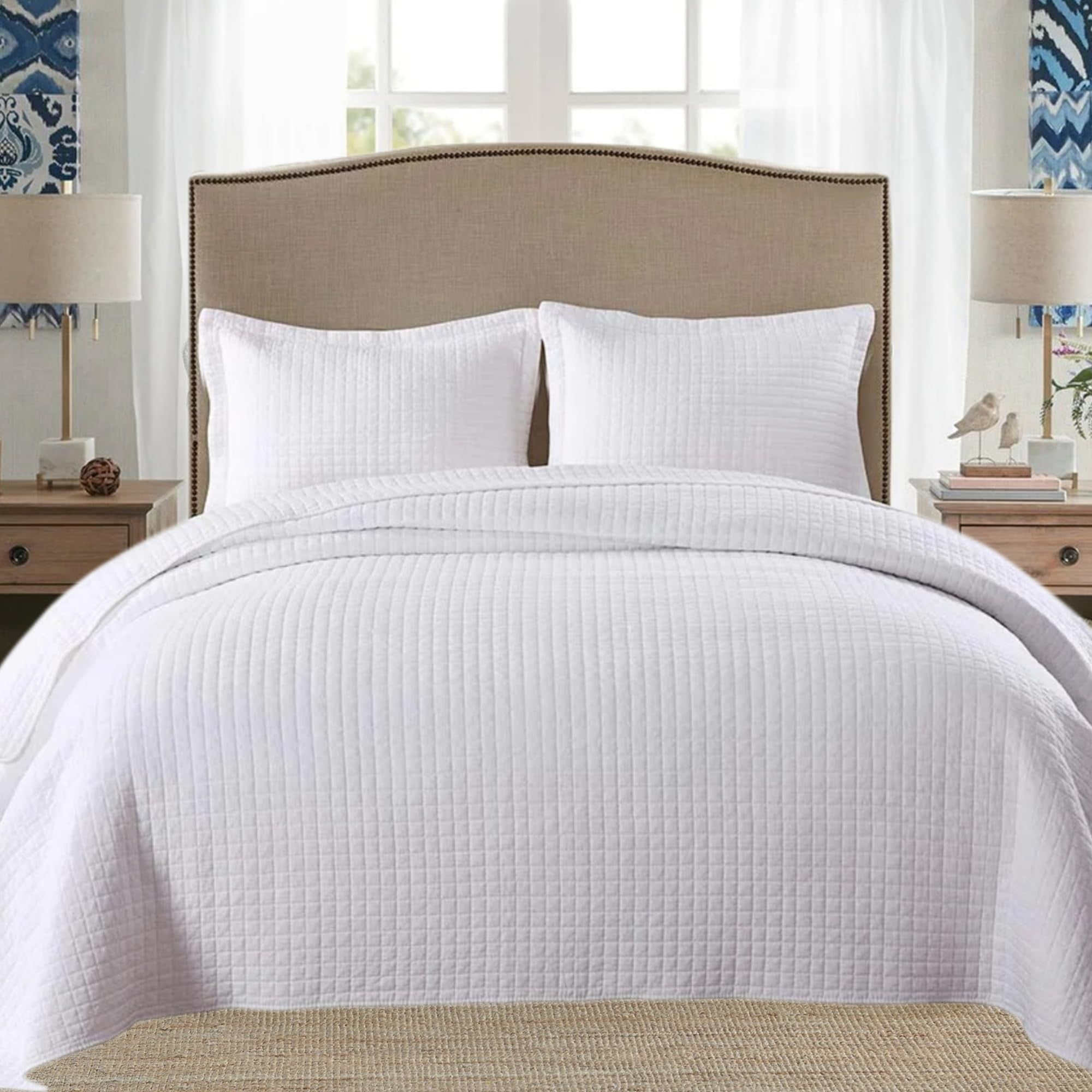 Click here for Marcielo 3 Piece 100 White Cotton Quilt Set Lightw... prices