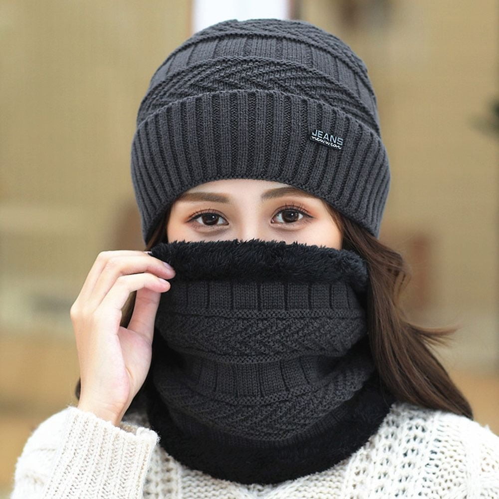 Men Women Soft Fleece Warm Neck Scarf Cap Beanie Hat Scarf Balaclava ...