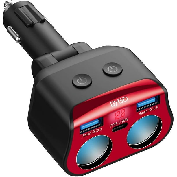 Adaptador de encendedor de cigarrillos Sailing 12v/24v 2 enchufes con conector tipo C + 2 Qc 3,0 ...