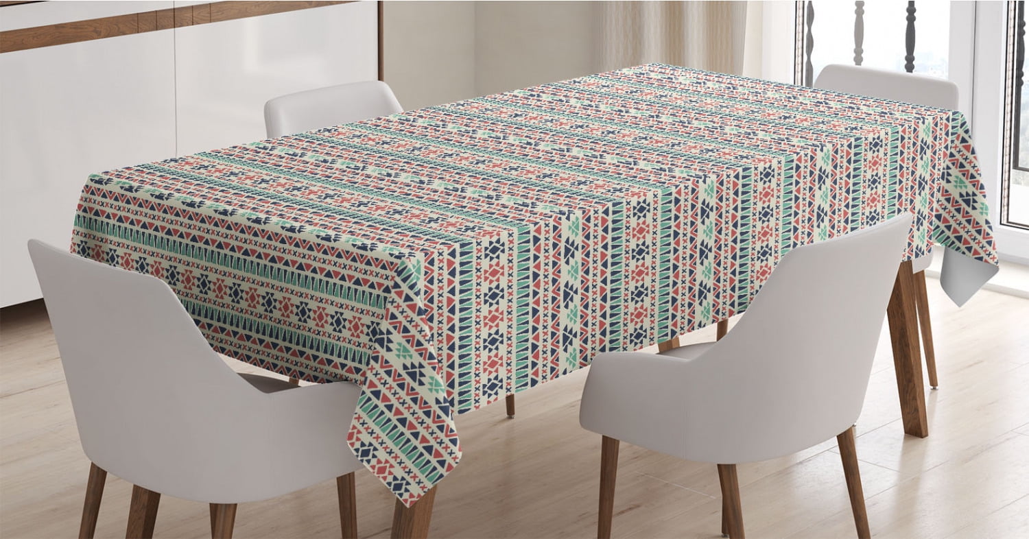 Aztec Tablecloth, Geometric Shapes in Hand-Drawn Style Grunge and Retro ...