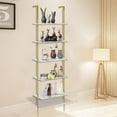 aboxoo Ladder Shelf White Marble Open Bookshelf 5-Tier Wall-Mounted ...