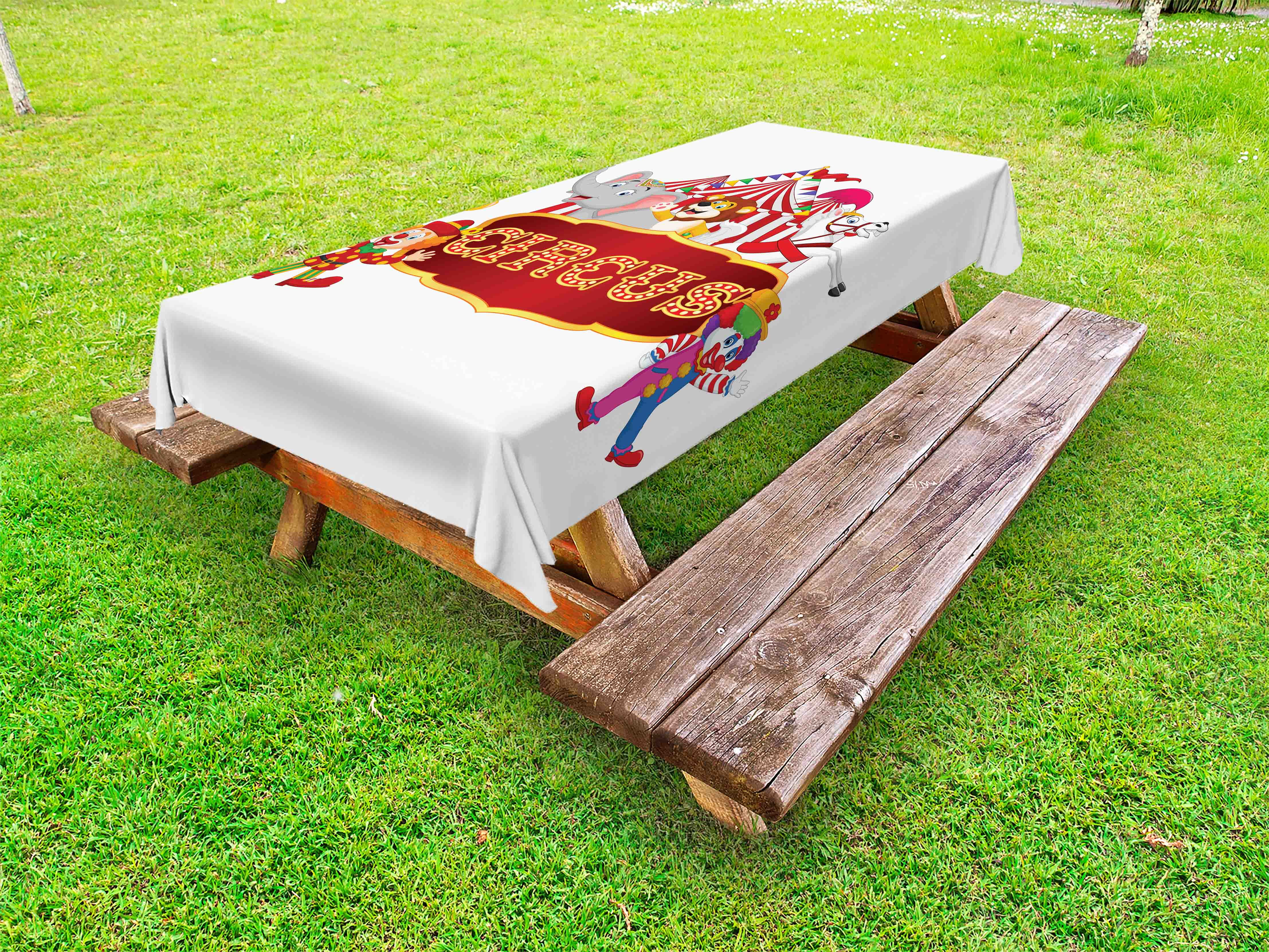 Circus Outdoor Tablecloth, Cute Happy Fun Trained Circus Animals with ...