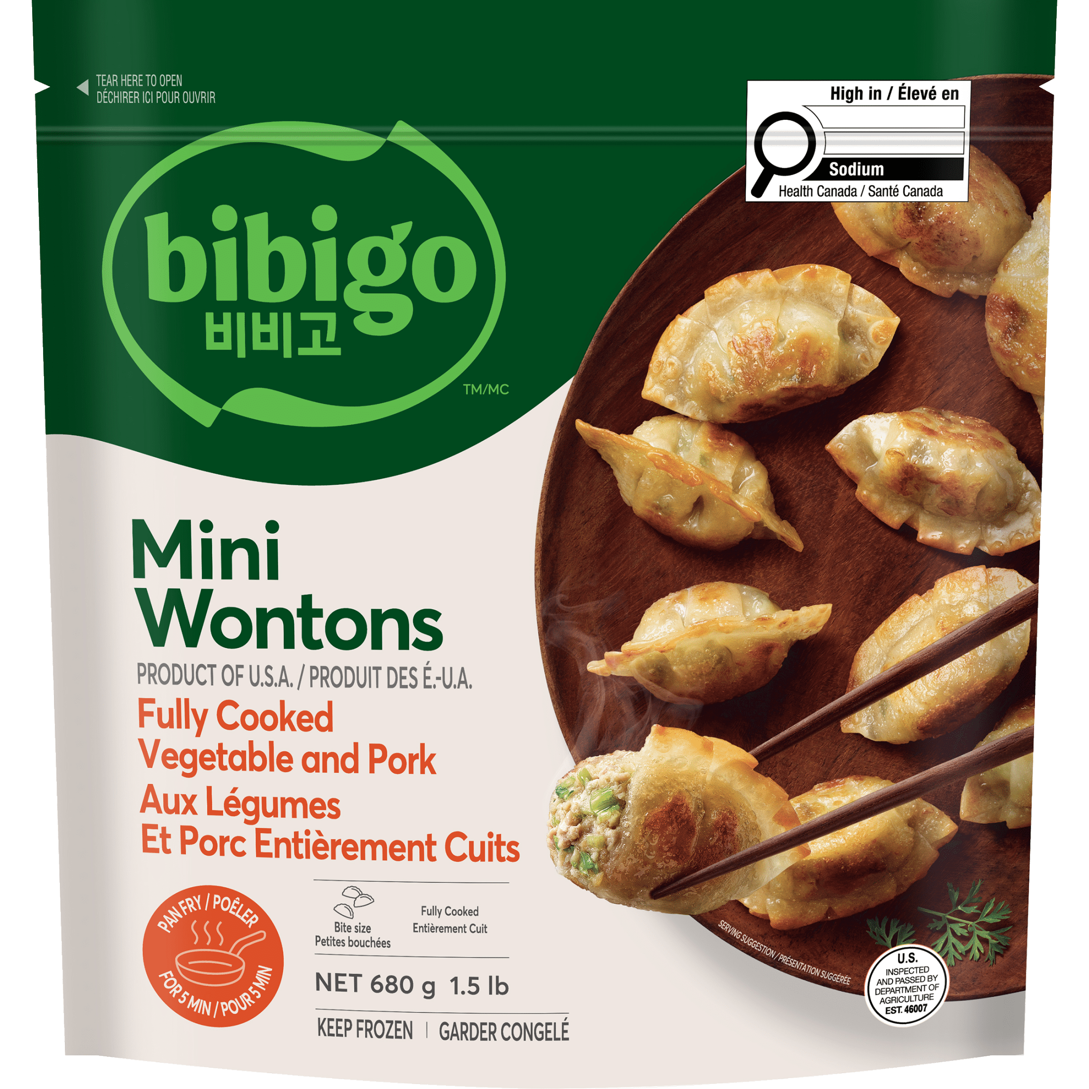 bibigo Mini Wontons au porc et aux légumes 680 g, 1,5 lb par sac ...