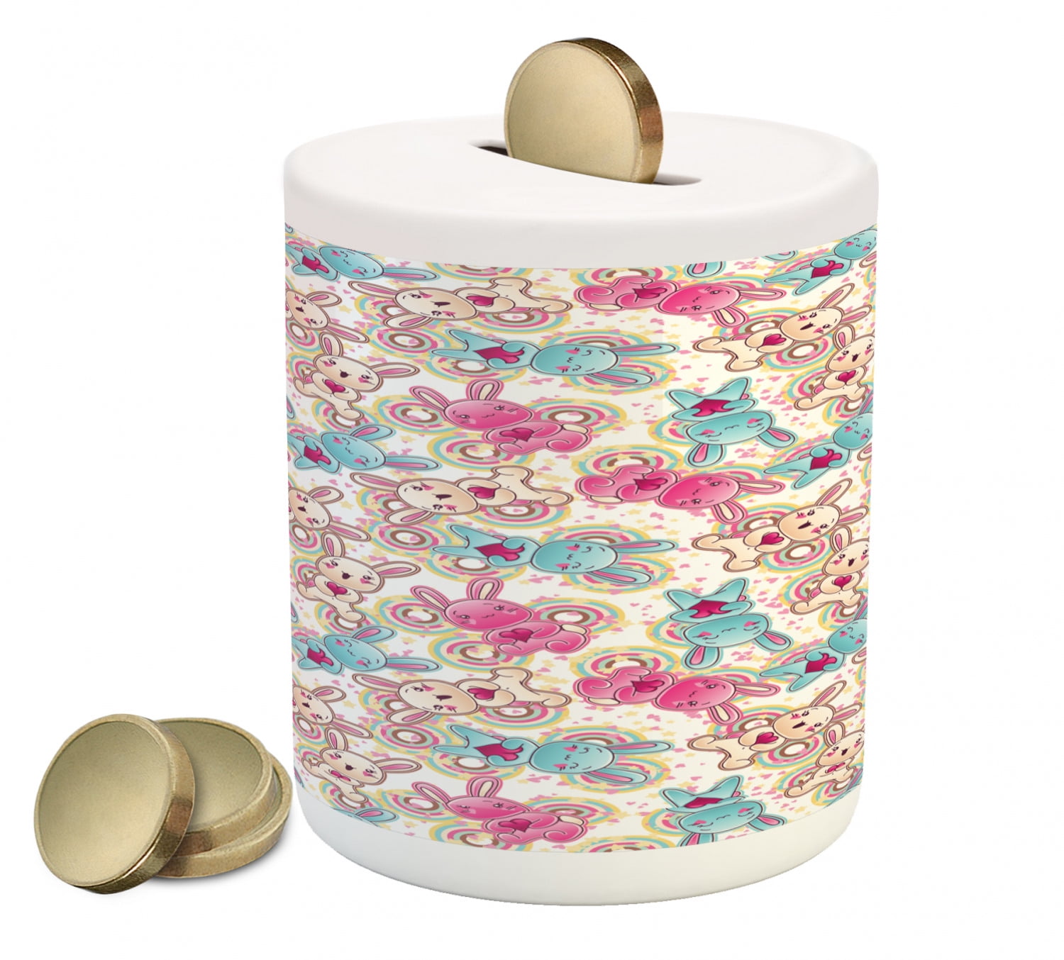 Anime Piggy Bank, Pattern with Colorful and Happy Kawaii Characters ...