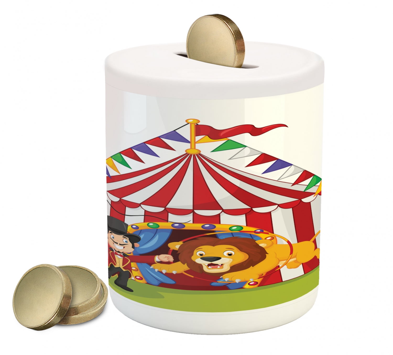 Circus Piggy Bank, Lion Jumping Through the Ring with Circus Tent ...