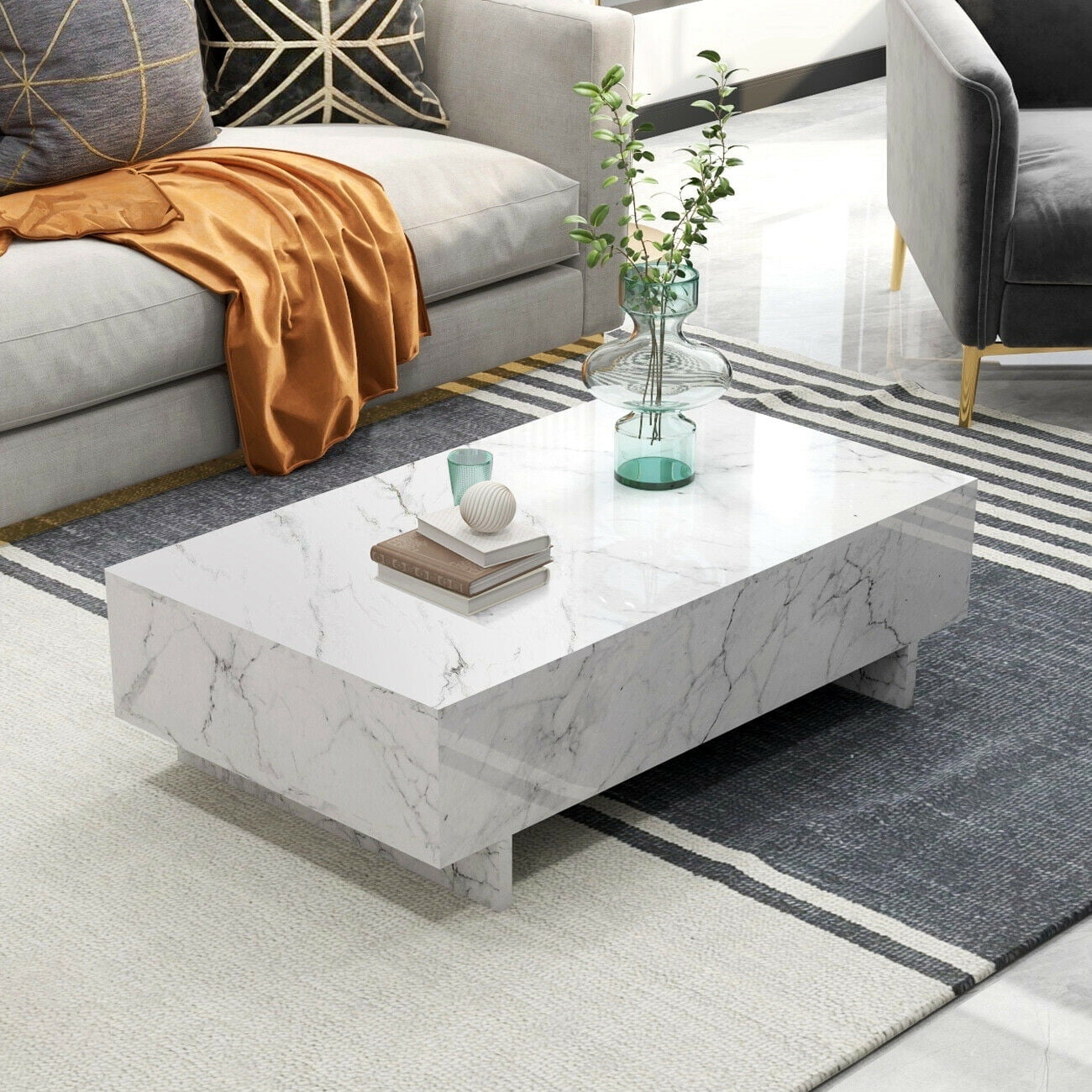 COSVALVE Modern Marble Coffee Tables 41"x20"x14" Living Room High Gloss ...