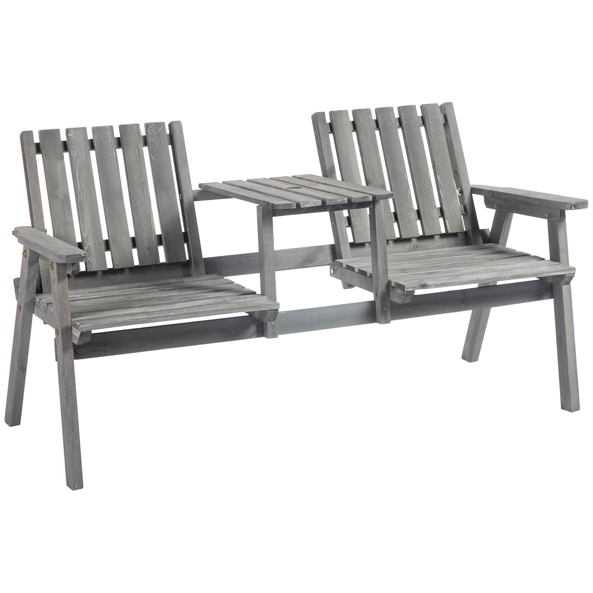 Click here for Outsunny 2-Seater Outdoor Bench With Table  Wooden... prices
