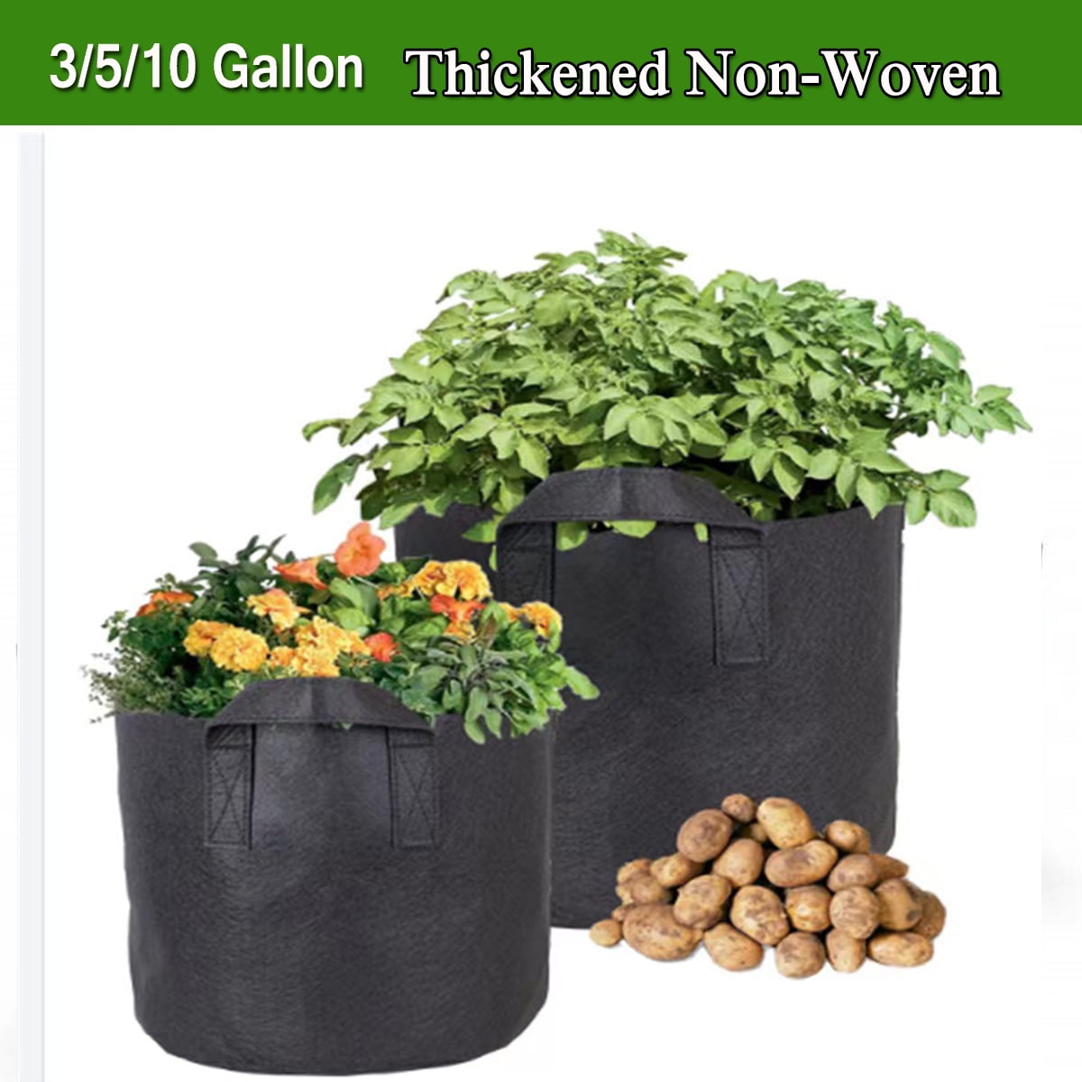 3/5/10 Gallon Inflatable Fabric Flowerpot/plant Growth Bag with Handle ...