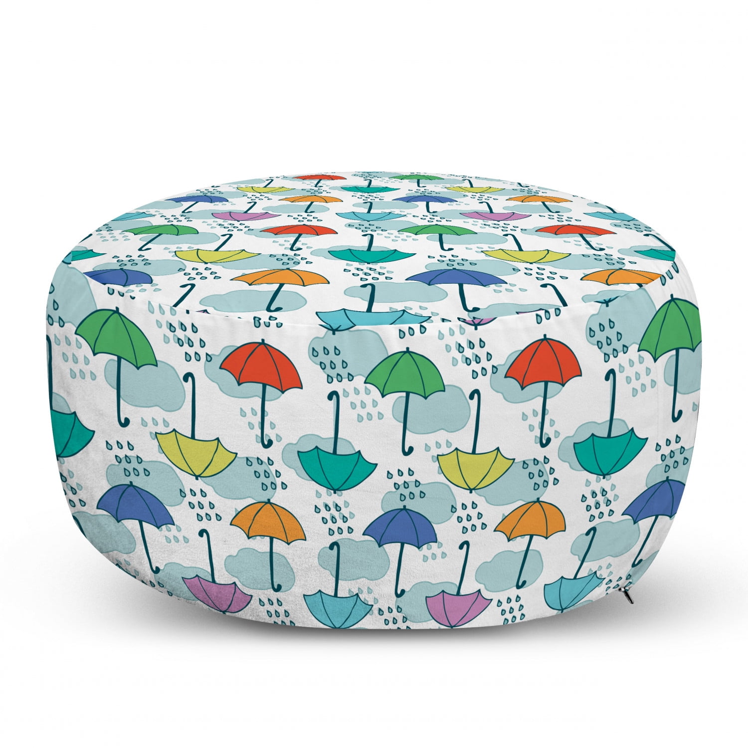 Umbrella Pouf Cover with Zipper, Parasol Pattern in the Rain Cartoon ...