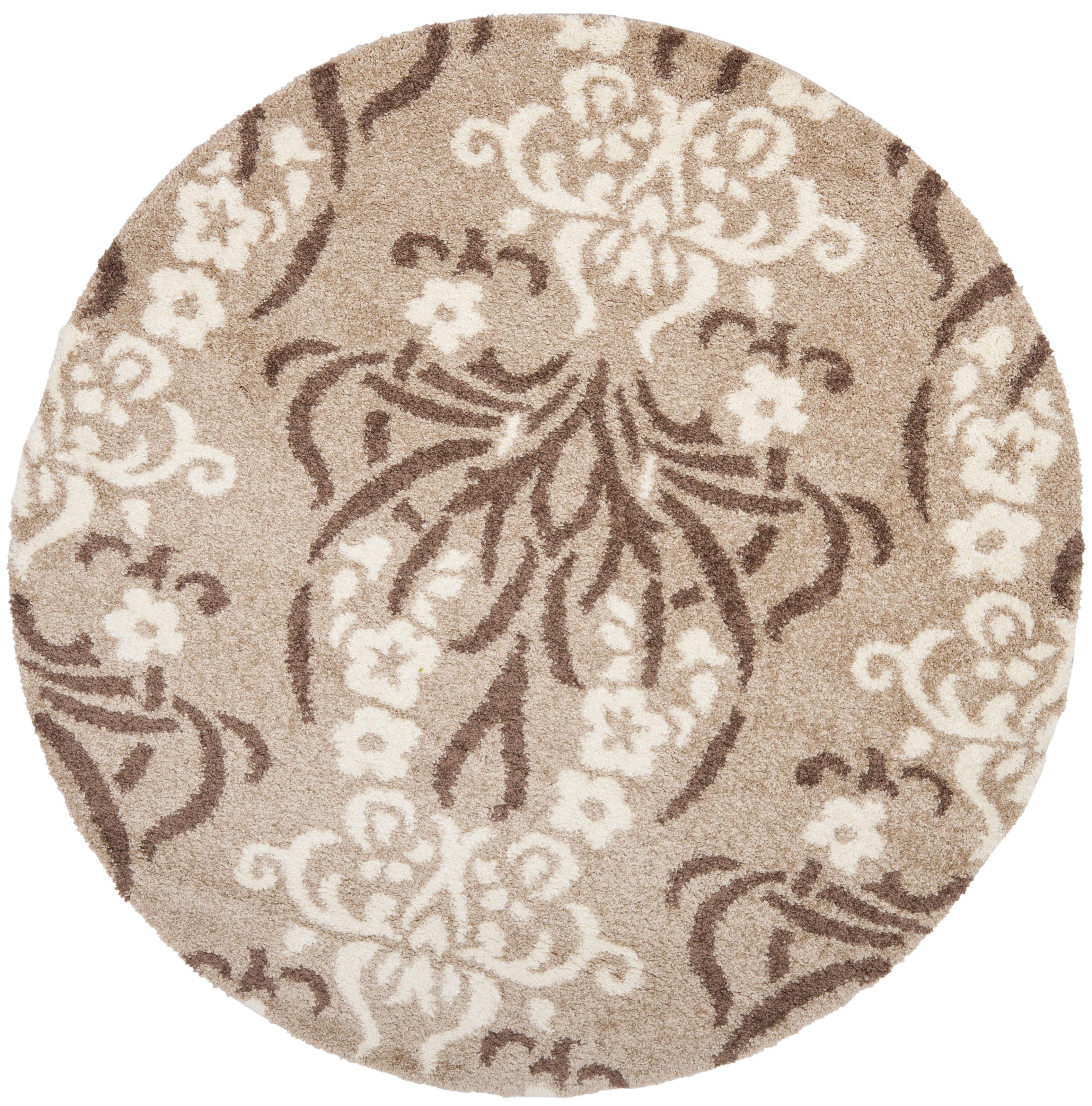 SAFAVIEH Florida Donald Floral Shag Area Rug, Beige/Cream, 4' x 4 ...
