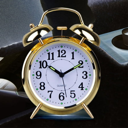 4 Inch Quiet Alarm Clock Retro Quartz Analog Twin Bell Silent Alarm ...