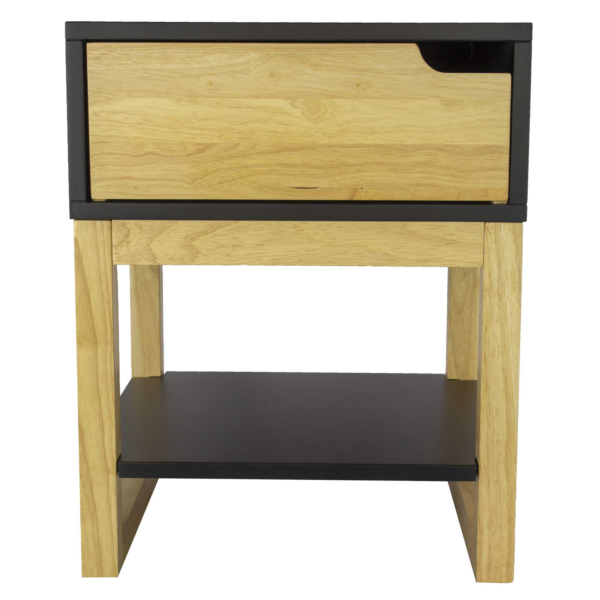 16" X 16" X 20" Black & Natural Solid Wood One Drawer Side Table w ...