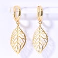 5 Pair Simple Leaf 201 Stainless Steel Hoop Earrings Golden 40x14mm ...