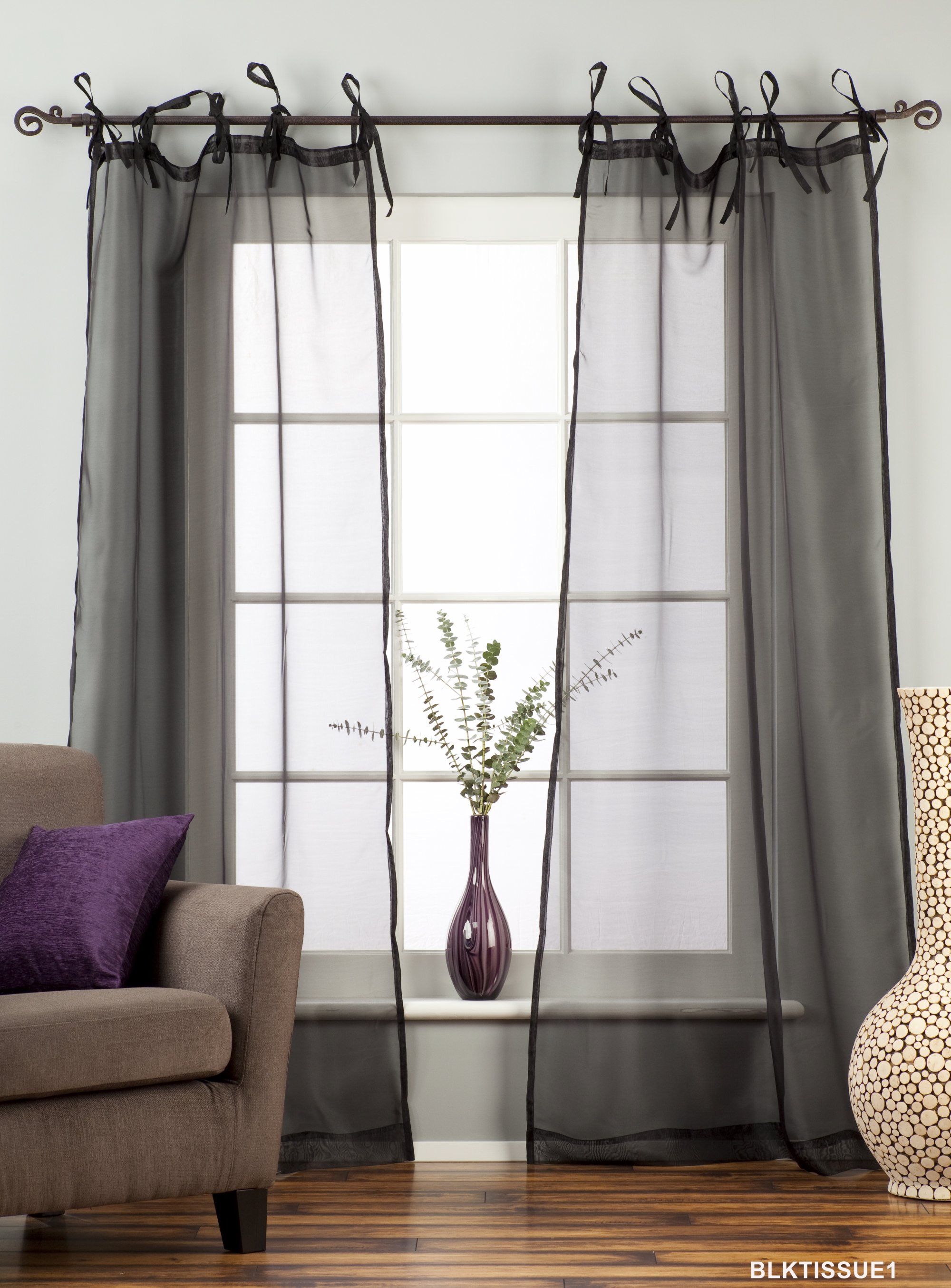 Black Tie Top Sheer Tissue Curtain / Drape / Panel - 84" - Piece ...