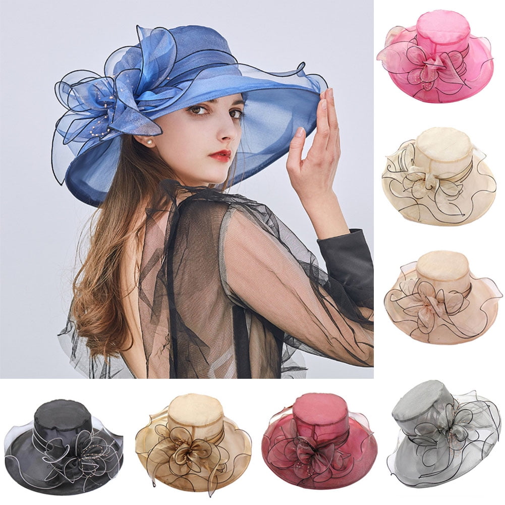 Women Large Flower Tea Party Fascinator Hat Church Cocktail British ...
